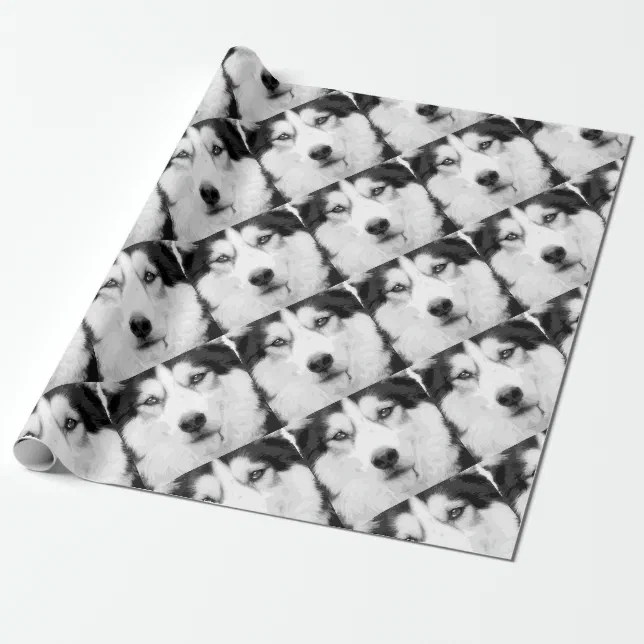 A black and white Siberian husky Wrapping Paper | Zazzle