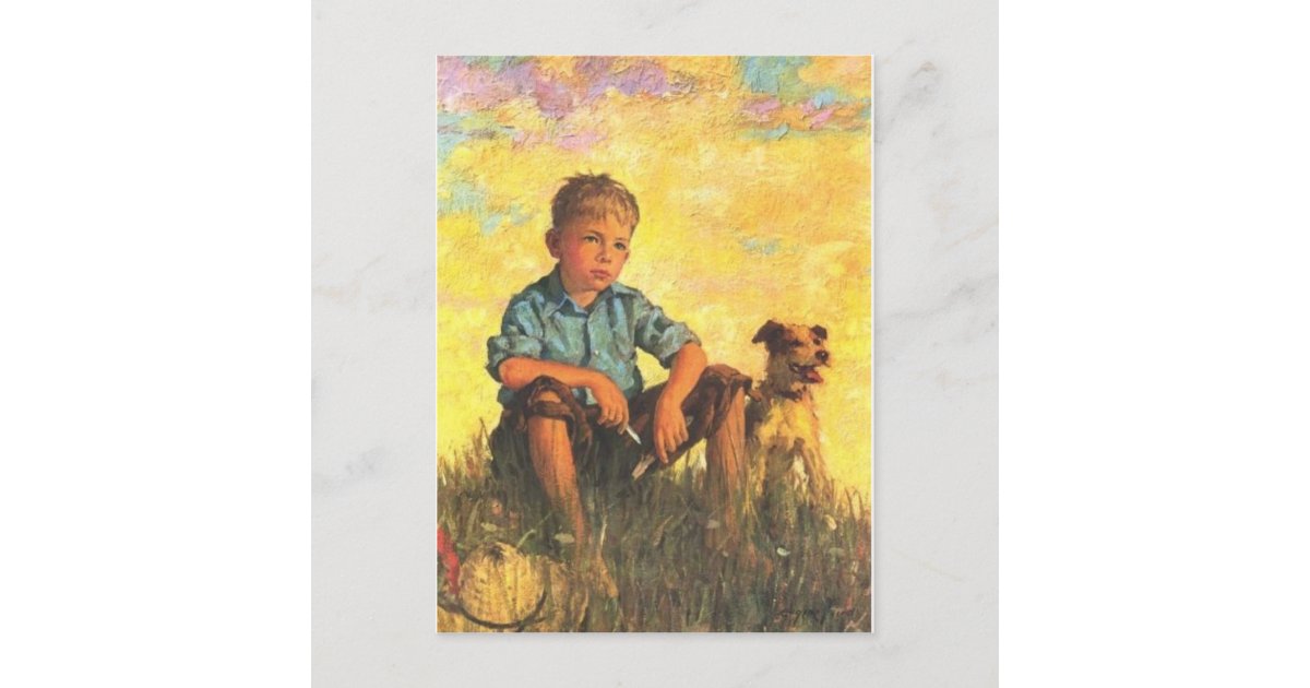 A Boy and his Dog Postcard | Zazzle