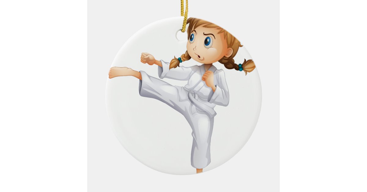 A brave girl doing karate ceramic ornament | Zazzle