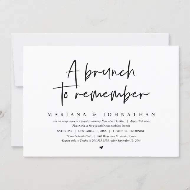 A Brunch To Remember, Wedding Elopement Party Invitation | Zazzle