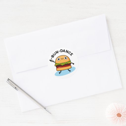 A-bun-dance Funny Dancing Burger Pun Classic Round Sticker | Zazzle