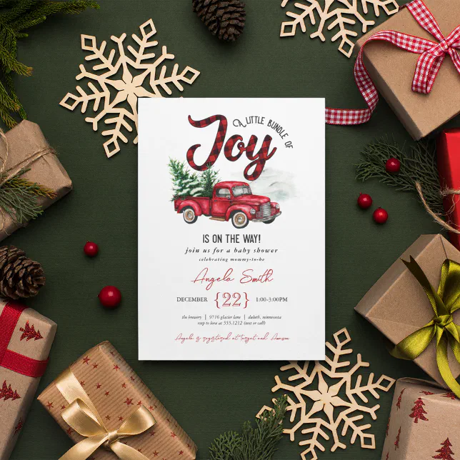 A Bundle of Joy Red Plaid Baby Shower Invitation | Zazzle