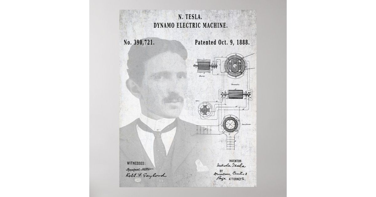 A/C ELECTRIC CURRENT DYNAMO PATENT of 1888 - TESLA Poster | Zazzle