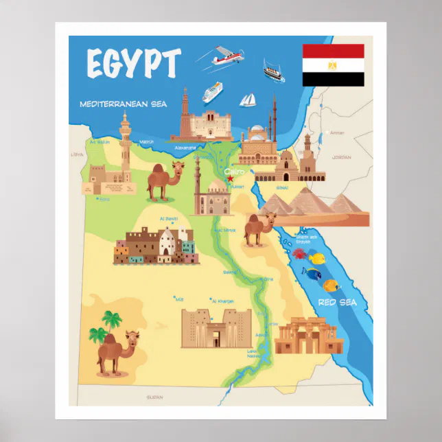 A Cartoon Map of Egypt Poster | Zazzle
