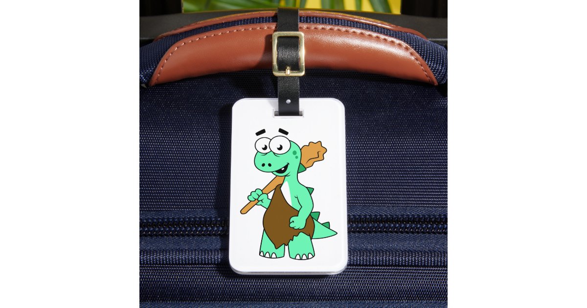 A Cartoon Tyrannosaurus Rex Caveman. Luggage Tag | Zazzle