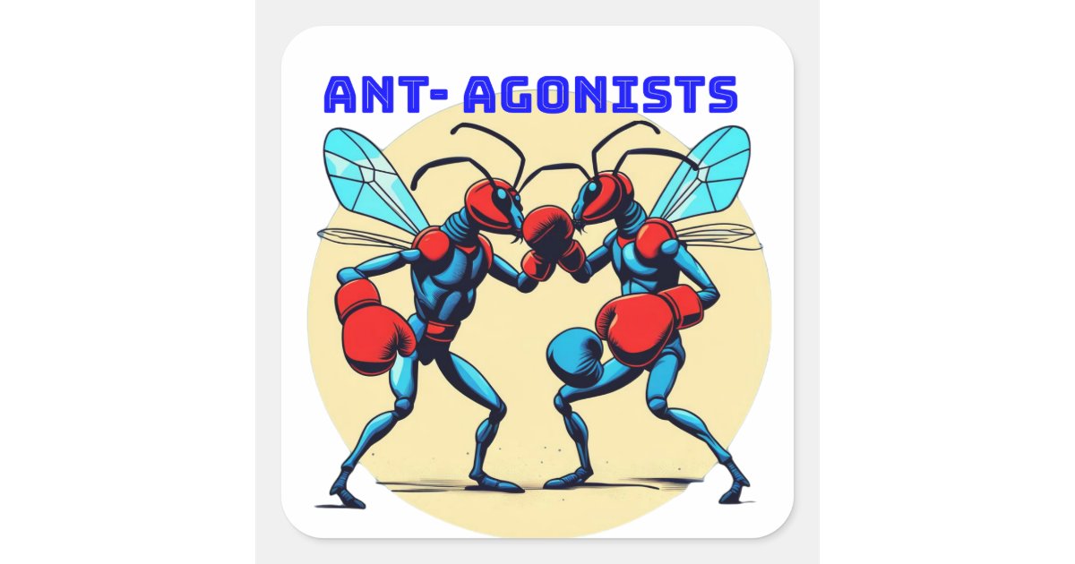 A Cartoonish Image Of Two Ants Fighting Square Sticker | Zazzle