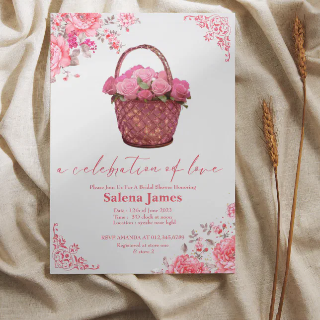 a celebartion of love basket floral bridal shower invitation | Zazzle