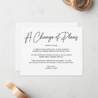 A Change of Plans Wedding Update Note Card | Zazzle