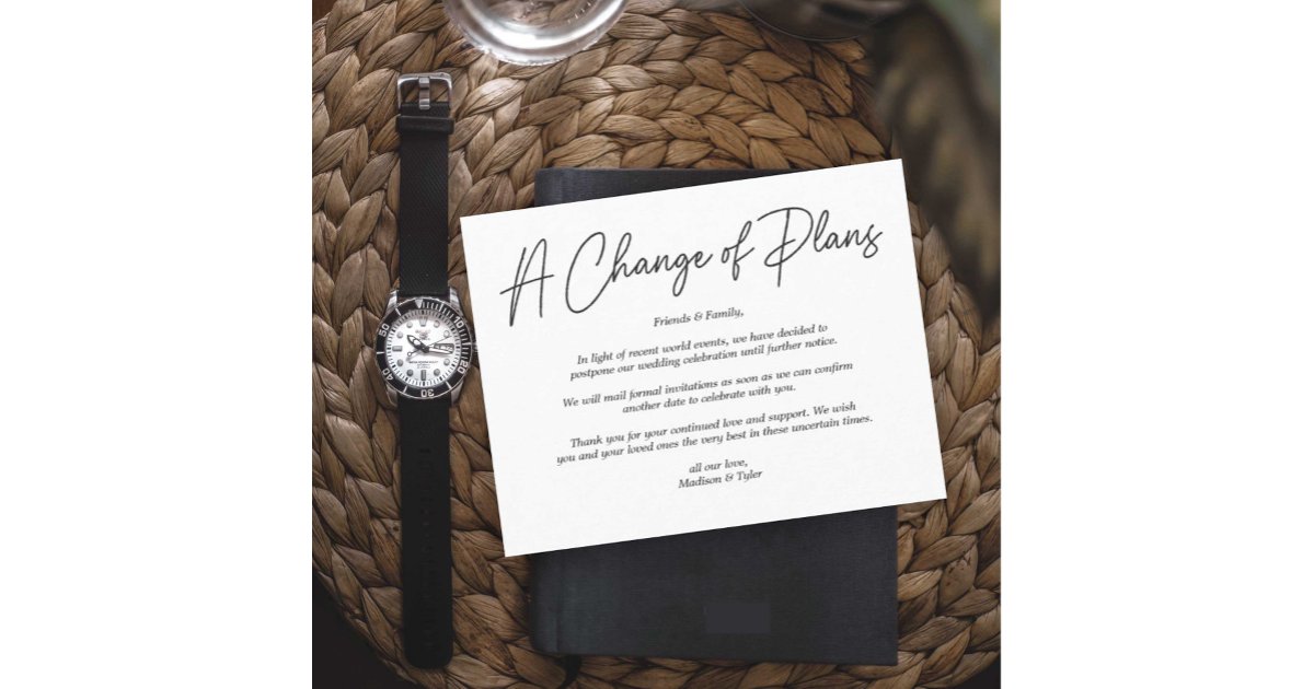 A Change of Plans Wedding Update Note Card | Zazzle