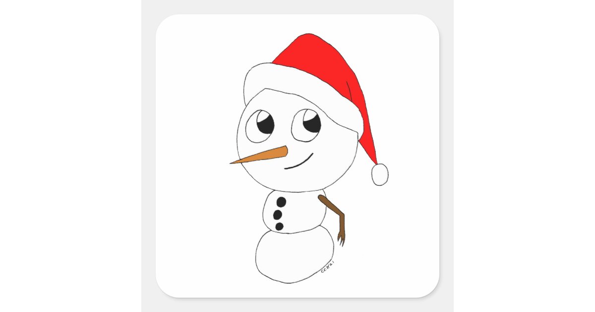 a chibi snowman square sticker | Zazzle
