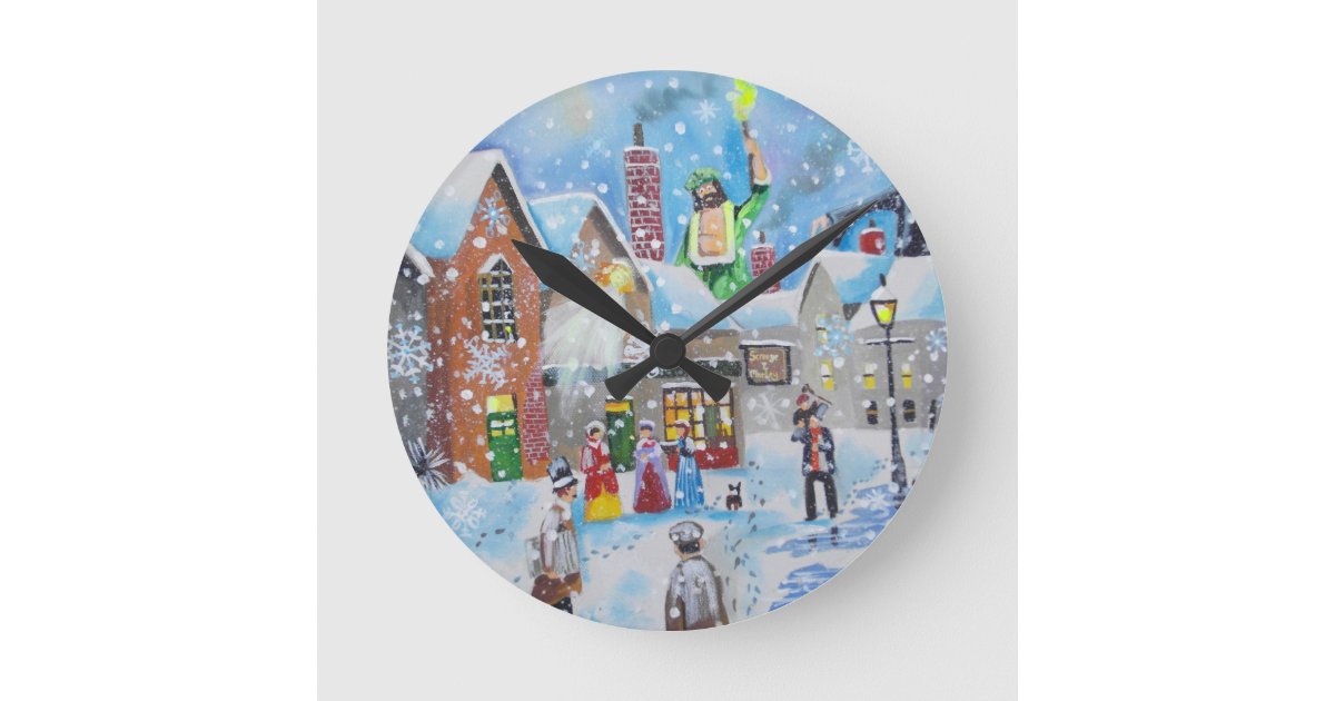 a Christmas Carol Scrooge and the three ghosts Round Clock | Zazzle