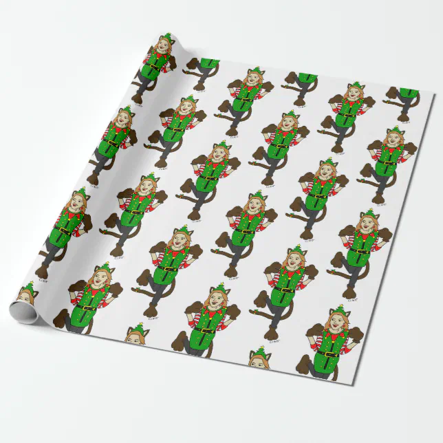 a Christmas catgirl Button Wrapping Paper | Zazzle