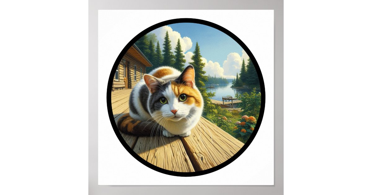 A circular 3D image of a beautiful Calico cat Poster | Zazzle