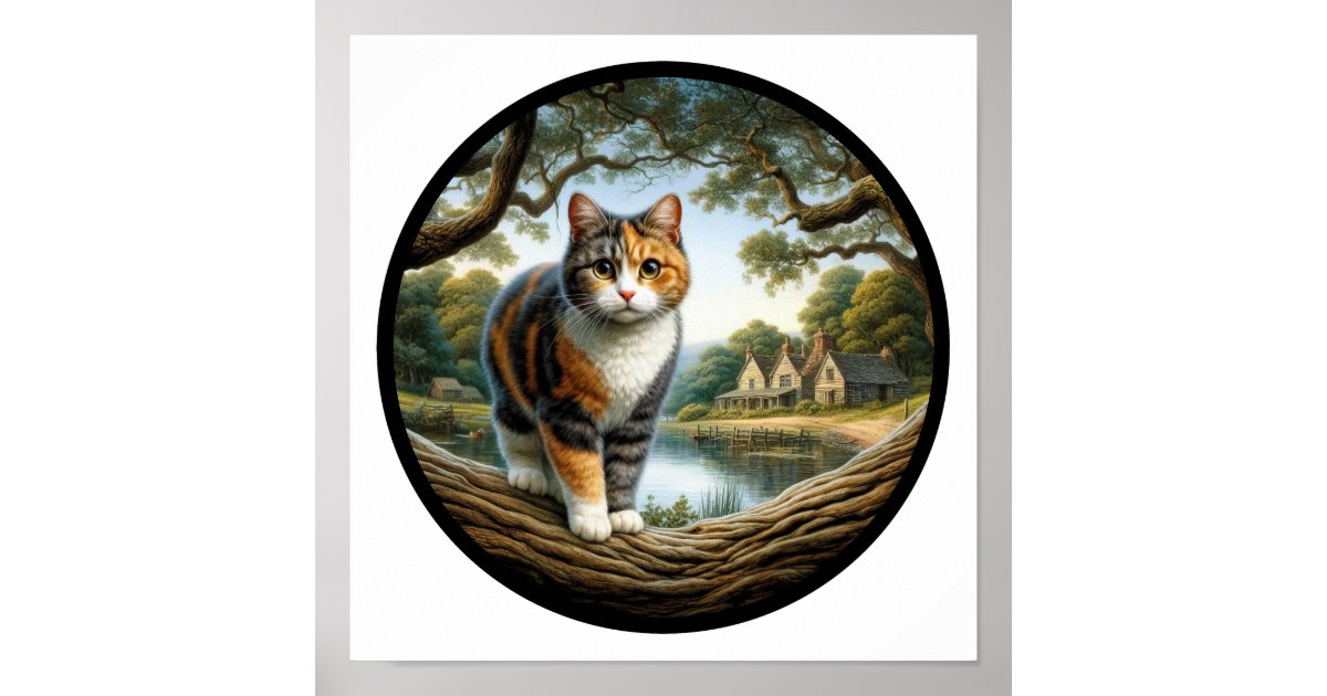 A circular 3D image of a beautiful Calico cat Poster | Zazzle