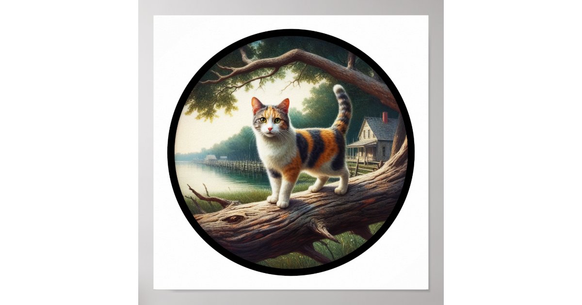 A circular 3D image of a beautiful Calico cat Poster | Zazzle