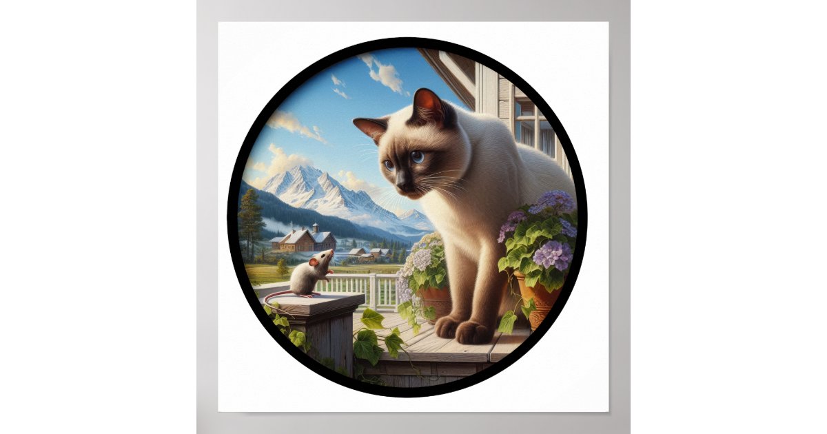 A Circular 3D Image of a Beautiful Siamese Cat Poster | Zazzle
