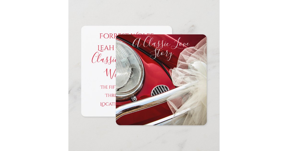 A classic car love story wedding invitation | Zazzle