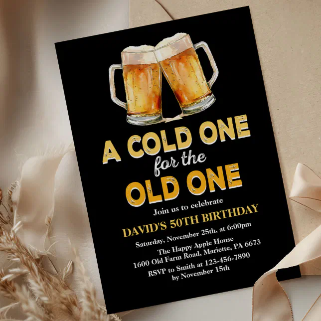 A Cold One for the Old One Beer Birthday Party Invitation | Zazzle