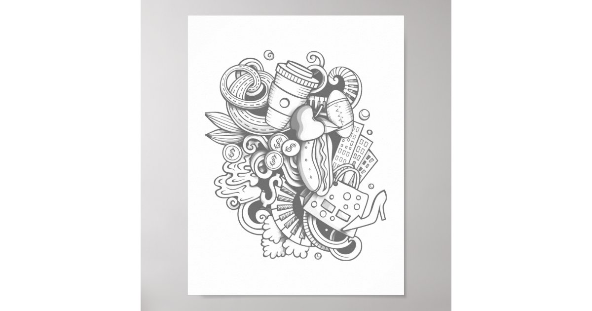 A Collage of Various Items Coloring Wall Poster | Zazzle