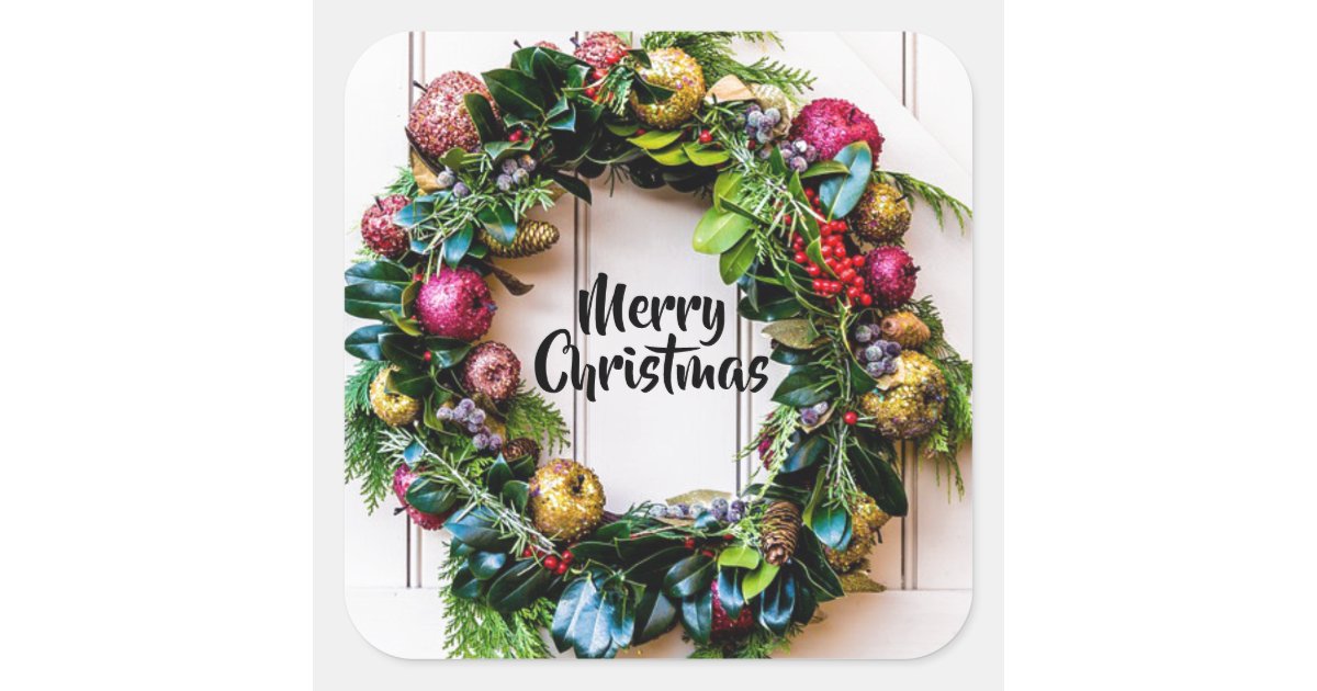 A Colorful Christmas Wreath Holiday Card Stickers | Zazzle