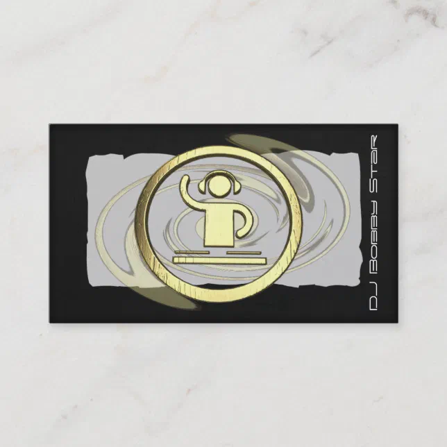 A cool 3D gold DJ logo business card | Zazzle