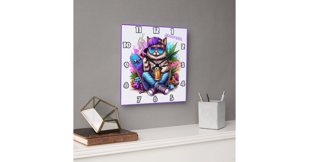 A cool cat enjoying a vibrant street party scene square wall clock | Zazzle
