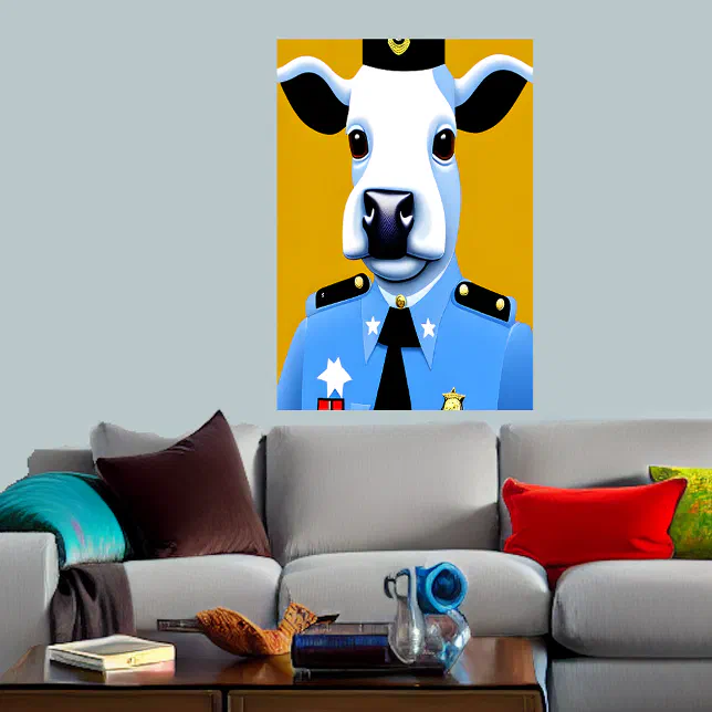 A cow in police uniform | AI Art Poster | Zazzle