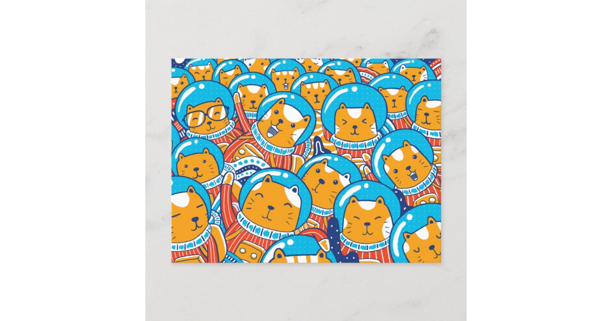 A Crowd Of Catstronauts Cute Illustration Postcard | Zazzle