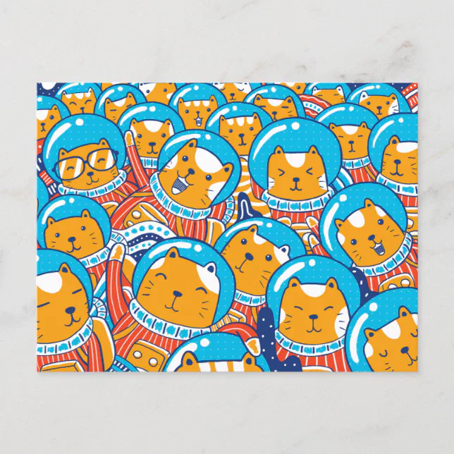A Crowd Of Catstronauts Cute Illustration Postcard | Zazzle