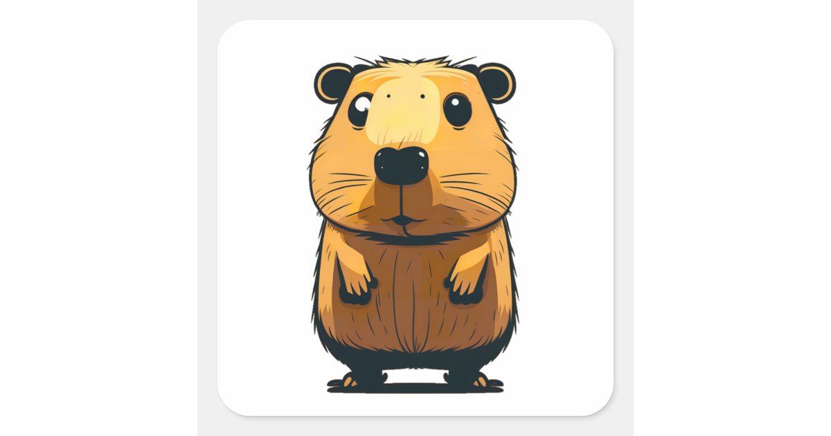 A Cute Capybara standing up and facing front pose Square Sticker | Zazzle