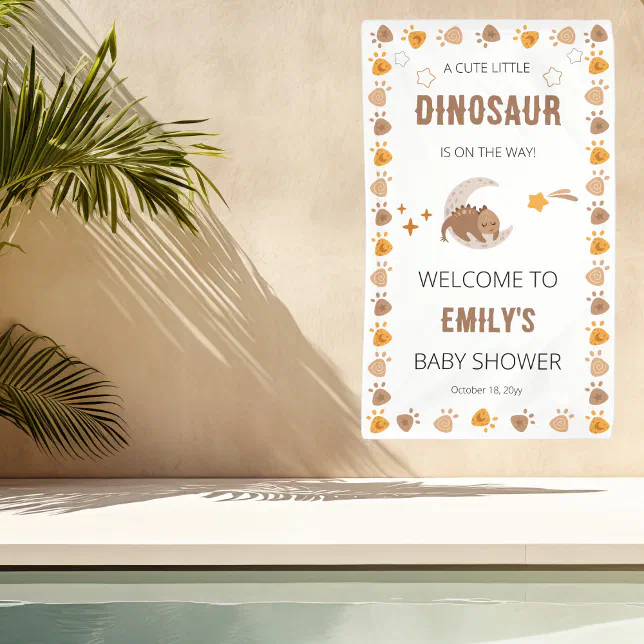 A Cute Little Dinosaur Baby Shower Welcome Banner | Zazzle