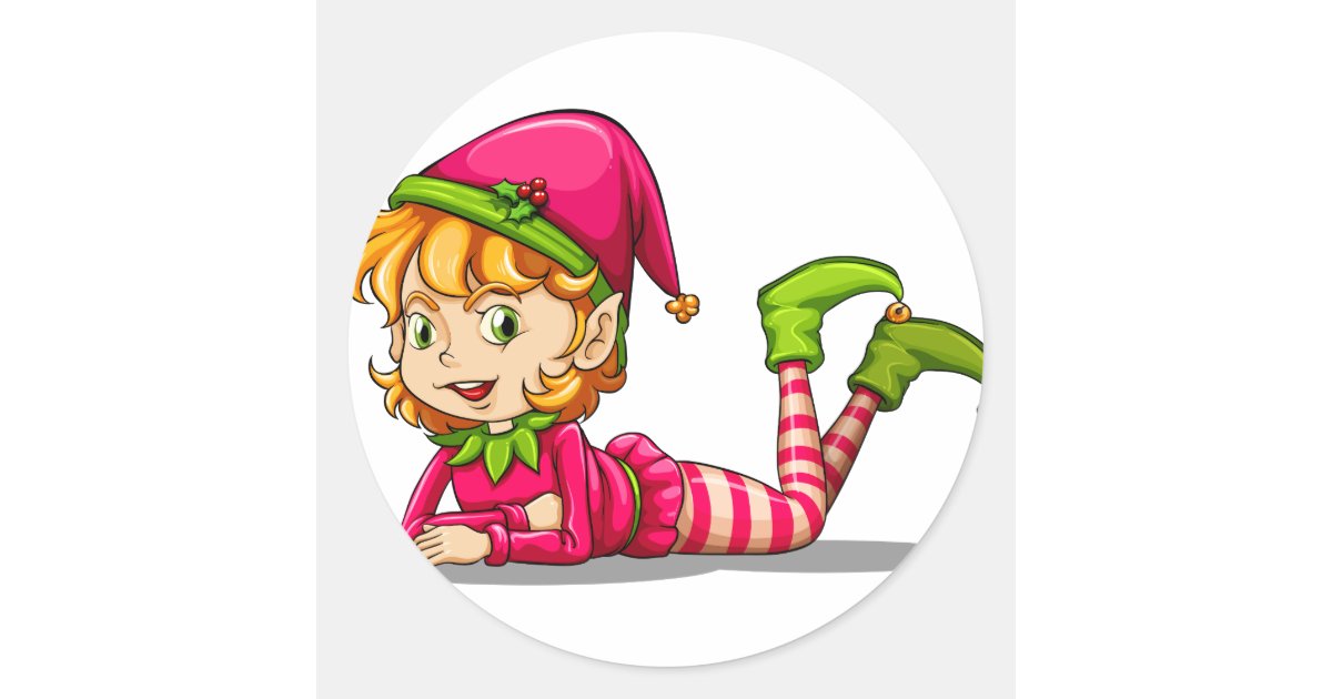 A cute playful elf classic round sticker | Zazzle