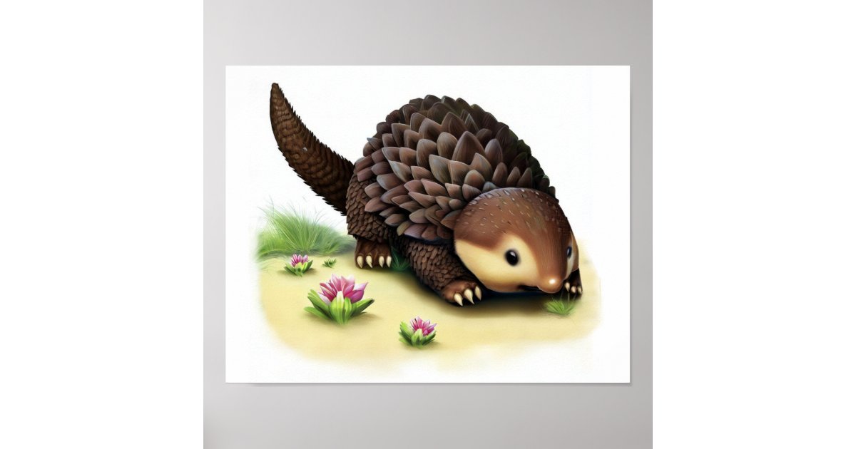 A Digital Painting of a Cute Young Indian Pangolin Poster | Zazzle