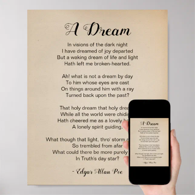 A Dream Poem by Edgar Allan Poe Vintage Poster | Zazzle