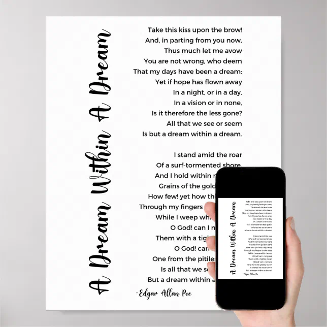A Dream Within A Dream Poem by Edgar Allan Poe Poster | Zazzle