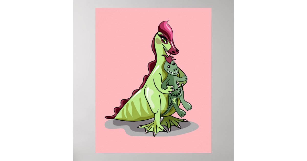 A Female Hadrosaurus Holding A Doll. Poster | Zazzle