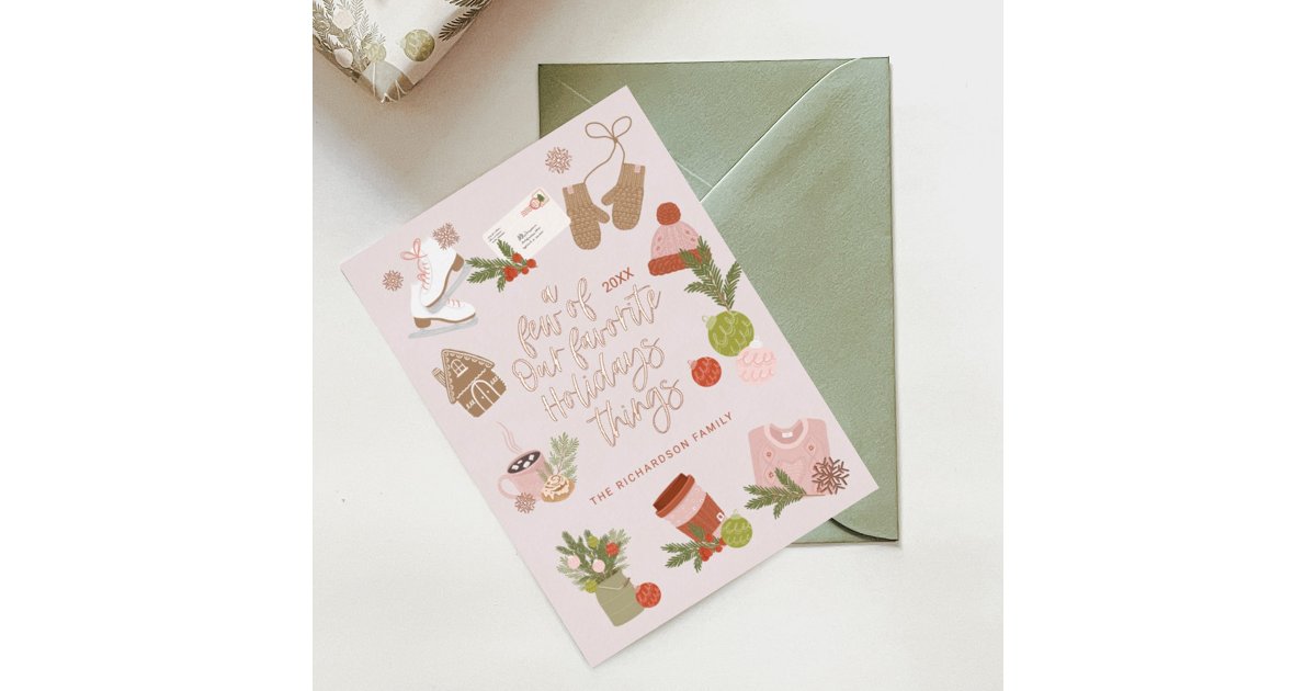 A Few of Our Favorite Christmas Things Blush Pink Foil Holiday Card ...