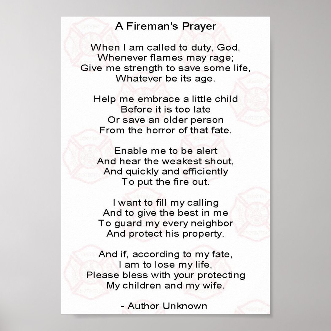 A firemans prayer poster | Zazzle
