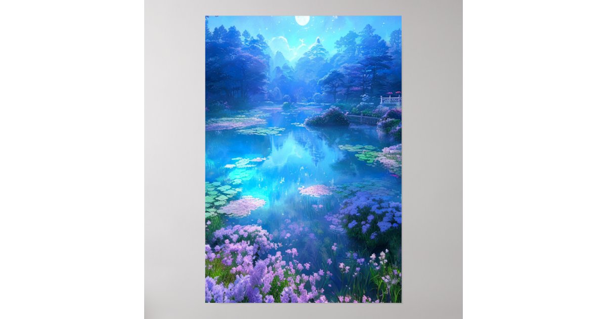 A Glowing Garden Pond Poster | Zazzle