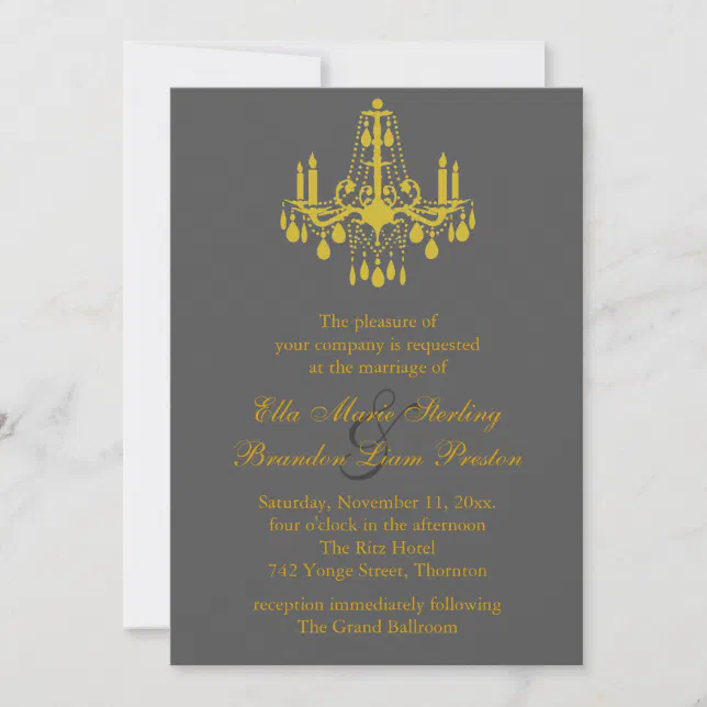 A Grand Ballroom Wedding Invitation in yellow/gray | Zazzle
