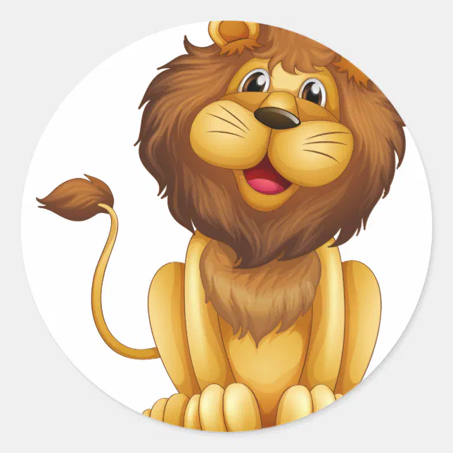 A happy lion in a sitting position classic round sticker | Zazzle