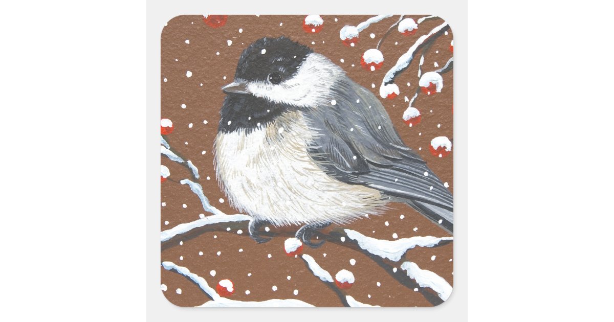 A Holiday Chickadee Square Sticker | Zazzle
