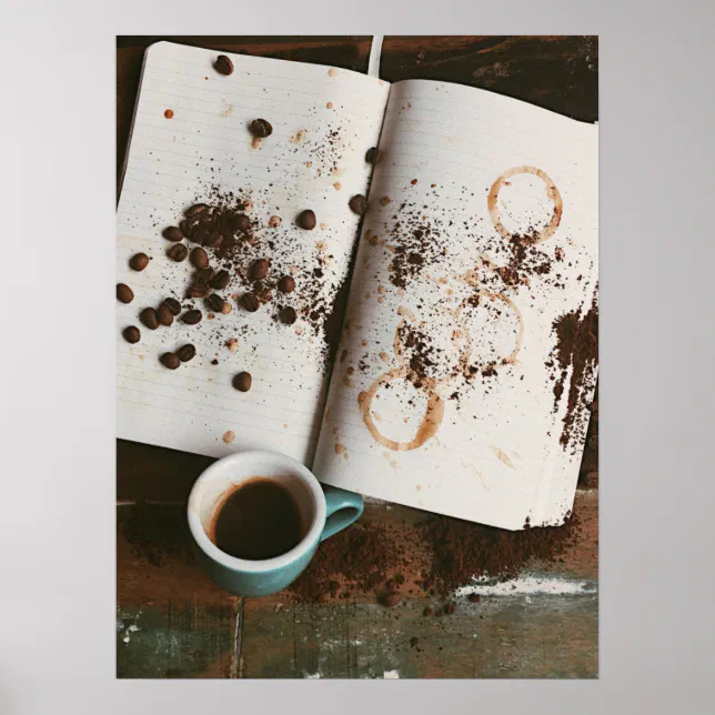 A Hot Mess Coffee with Stained Book and Beans Poster | Zazzle