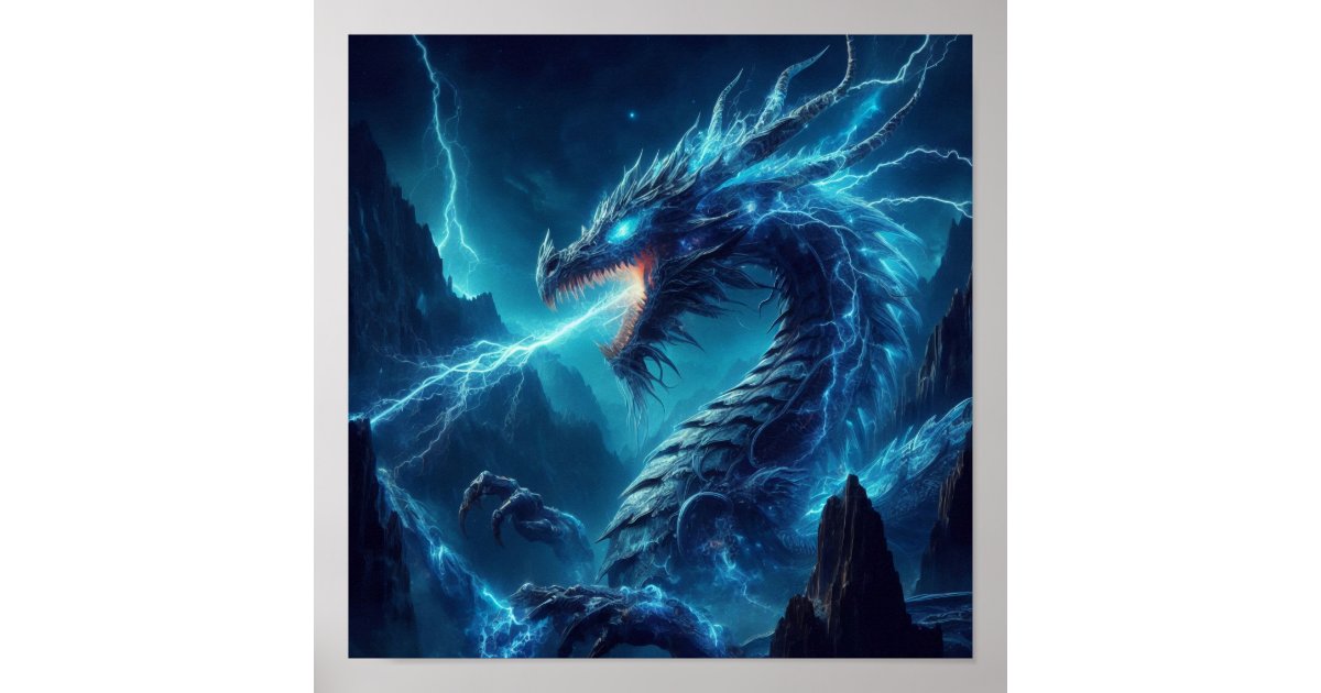 A.I. Blue Dragon Lightning Breath Poster | Zazzle