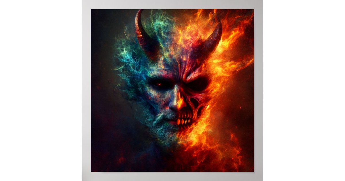 A.I. Flaming Devil Face Poster | Zazzle