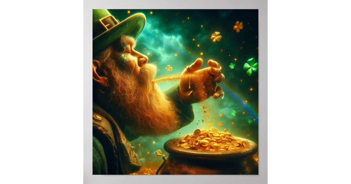 A.I. Leprechaun Creating a Pot of Gold Poster | Zazzle