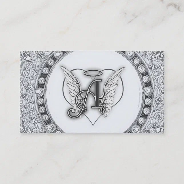 A is for Angel Initial with Heart Monogram Business Card | Zazzle