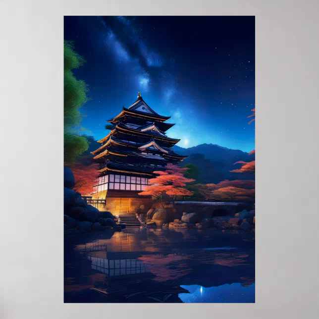 A Japanese Castle Amidst the Stars Poster | Zazzle