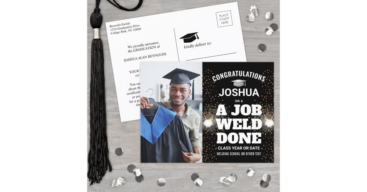 A Job Weld Done Torch & Sparks Welder Graduation Announcement Postcard ...