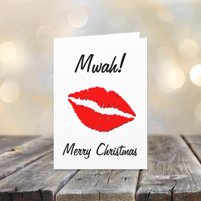 A Kiss for Christmas Red Lips Holiday Card | Zazzle